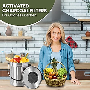 Compost Rite 4 Pack Charcoal Filters for Compost Bucket - Round 7.25 inch Compost Pail Filters, 0.5cm Thick Compost bin Charcoal Filter Replacement, Cutting Template Unisize Composting Bins