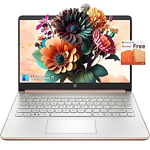 HP Stream Laptop, 14" HD Display, Intel Celeron N4120 Processor, 16GB Memory, 320GB Storage (64GB eMMC + 256GB card), 1-Year Office 365, Webcam, HDMI, Wi-Fi, USB-C, Windows 11 Home, Rose Gold, JVQ MP