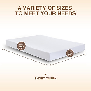 Dyonery RV Mattress Short Queen, 8 Inch Memory Foam Camper Mattress Fiberglass Free Bed in a Box Made in USA CertiPUR-US Certified, 75"×60"×8", White