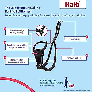 HALTI No Pull Harness Size Medium, Bestselling Professional Dog Harness to Stop Pulling on The Lead, Easy to Use, Anti-Pull Training Aid, Adjustable, Reflective and Breathable, for Medium Dogs Black