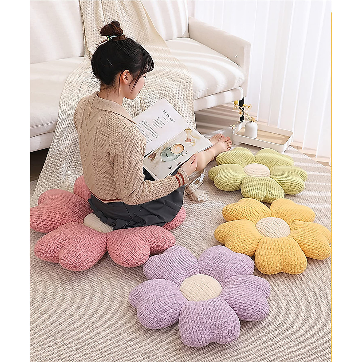 Skin-Friendly Plush Petal Throw Pillow. Soft and Comfortable, Fluffy and Full, meticulous Workmanship. (19inch, White 1)