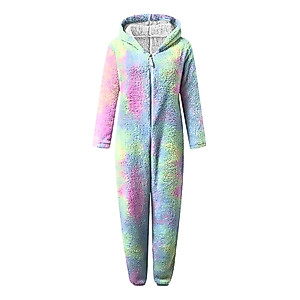 Aniywn Adult Fleece Onesie Pajamas for Women Tie Dye Print Costume Jumpsuit Romper Hoodie Jumpsuit Pajamas Homewear Pink