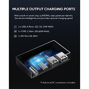 Foldable Solar Panel, LUMOPAL 60W Portable Folding Solar Charger Kit with USB-C PD60W 5V USB-A QC3.0 DC18-20V Ports,IP65 Waterproof for RVCamping Backpacking Compatible with Phone Tablet Power Station