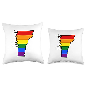 Vermont Map USA State Rainbow Pride Flag Map USA State Vermont Rainbow Flag Pride Month Throw Pillow, 16x16, Multicolor