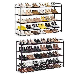 MISSLO 4 Tier Long Shoe Organizer for Closet and 4 Tier Long Shoe Organizer for Closet Shoe Rack for Bedroom Closet Floor Shoe Shelf for Entryway Storage Stackable Wide Shoe Shelf Stores Men Sneakers