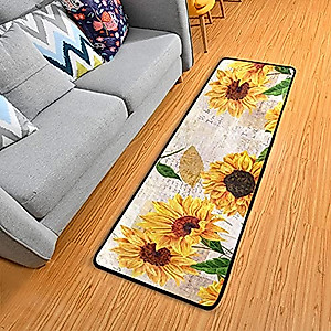Area Rug Runner Vintage Envelope Sunflower Leaves Non Slip Soft Doormats Carpet for Hallway Bathroom Kitchen Laundry Bedroom 72 x 24 Inch