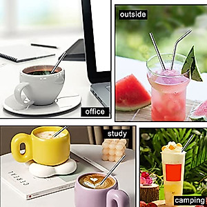 12-Pack Reusable Straws with Case, Portable Metal Straw Set, Stainless Steel Drinking Straws for Tumblers 20oz-32oz, 2 Straw Cleaner Brushes Included, MUZPZ Reusable coffee straws (Silver)