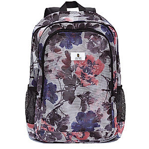 VAVAER Floral Large Mesh Backpack Travel Laptop Backpack College School Computer Bag Beach Bag Multipurpose