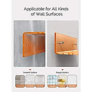 Weronique Floating Shelves Small Acrylic Shelf with 2 Installations Wall Mounted Thicker Display Shelves Set of 2 for Smart Speaker/Action Figures/Security Camera, with Cable Clips, Neon Orange