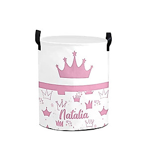 Yeshop Crown Pink Princess Personalized Laundry Basket Clothes Hamper with Handles Waterproof,Collapsible Laundry Storage Baskets for Bathroom,Bedroom Decorative 19.7inHx14.2inD