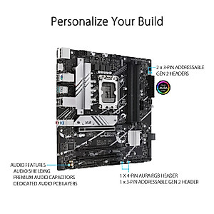 ASUS Prime B760M-A D4 Intel® B760 (LGA 1700)(13th and 12th Gen) mATX Motherboard, PCIe 4.0, 2xM.2 Slots,2.5Gb LAN, DisplayPort,Dual HDMI,Rear USB 3.2 Gen 2, Front 1 Type-C®, Aura Sync