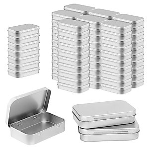 SHEUTSAN 80pcs 3.7 x 2.4 x 0.8 Inch Silver Rectangular Hinged Tin, Empty Tins With Hinged Lids, Metal Hinged Box Container for Small Items, Candies