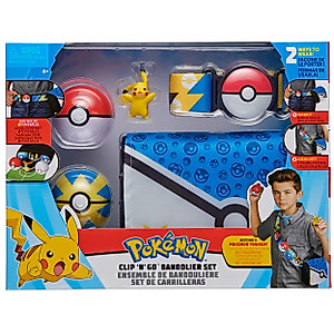 Pokémon Bandolier Set - Features a 2-Inch Pikachu Figure, 2 Clip ‘N’ Go Poke Balls/Belt, and a Carrying Bag - Folds Out Into Battle Mat for 2 Figures
