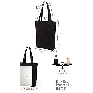 Lily queen Natural Canvas Tote Bags DIY Reusable Shopping Grocery Bag (Black - 6 Pack)