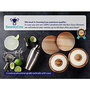 SwankyCow 2x Acacia Wood Cocktail Rimmer - Margarita Salt Rimmer, 6.30" Diameter - Home Bar Accessories for Salt & Sugar