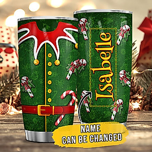 Wassmin Personalized Elf Christmas Stainless Steel Tumbler Cup With Lid 20oz 30oz Double Wall Vacuum Insulated Tumblers Coffee Travel Mug Xmas Holiday Gifts For Family Kids Custom Name (Elf)