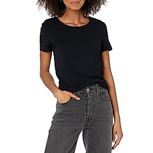 Amazon Essentials Women's Classic-Fit Short-Sleeve Crewneck T-Shirt, Pack of 2, Black/White, Small