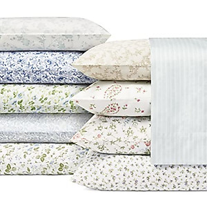 Laura Ashley Home Sateen Collection Bed Sheet Set - 100% Cotton, Silky Smooth & Luminous Sheen, Wrinkle-Resistant Bedding, 4 Pieces, Queen, Bristol Paisley