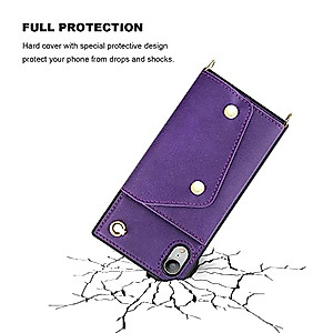 KIHUWEY iPhone Xr Crossbody Case with Wallet Card Holder,Kickstand Wrist Strap Shoulder Cross Body Zipper Purse Bag Cover Case (Purple)