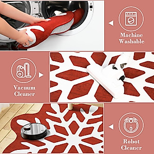 CAREMEE Christmas Round Rug Washable Area Rugs 4ft Circle Rug for Living Room Non Slip Soft Non Shedding Throw Rugs Stain Resistant Room Decor Carpet for Dining Room Snowflake 4'x4'