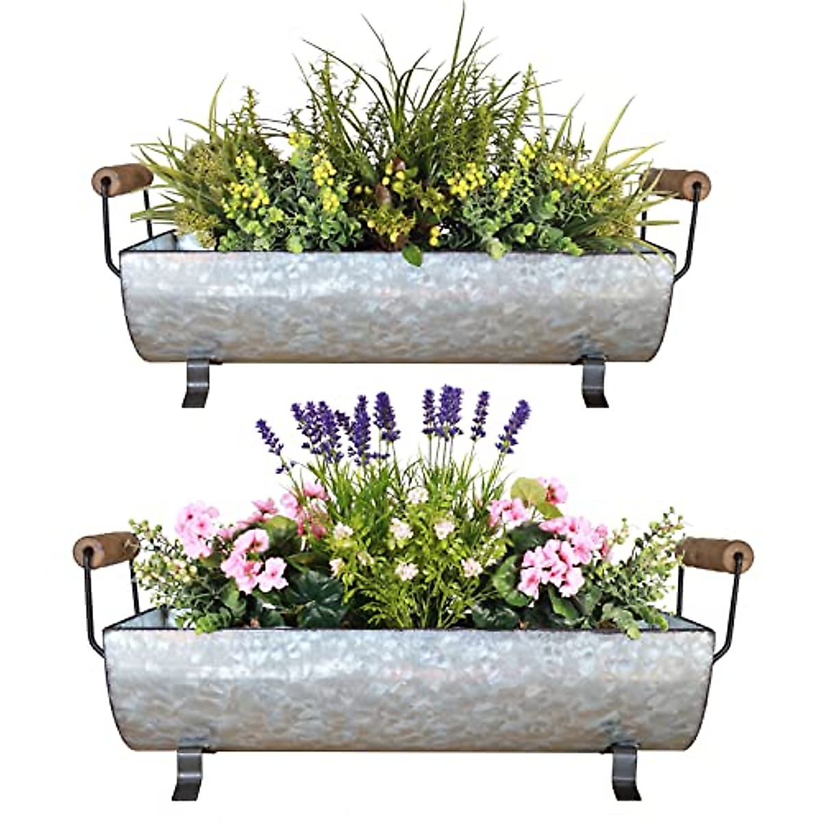 ShabbyDecor Galvanized Metal Trough Succulent Planter Farmhouse Metal Tray Rustic Tabletop Centerpiece Décor Set of 2