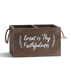 Great Is Thy Faithfulness Utensil Caddy Desk Organizer, 10.25 x 10.25, Brown