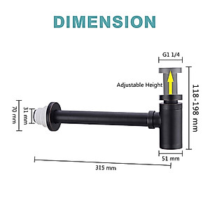 BESTILL Bottle P Trap Drain Kit for Bathroom Basin Sink, Matte Black