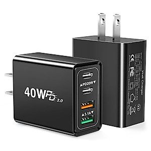 2 Pack USB C Charger Block 40W 4Port Fast Charging Brick Dual USB C Wall Charger Plug Phone Charger Cube Compatible with iPhone Pro 15 14 13 12 11 Pro Max, iPad, Samsung Galaxy, Google,Tablet