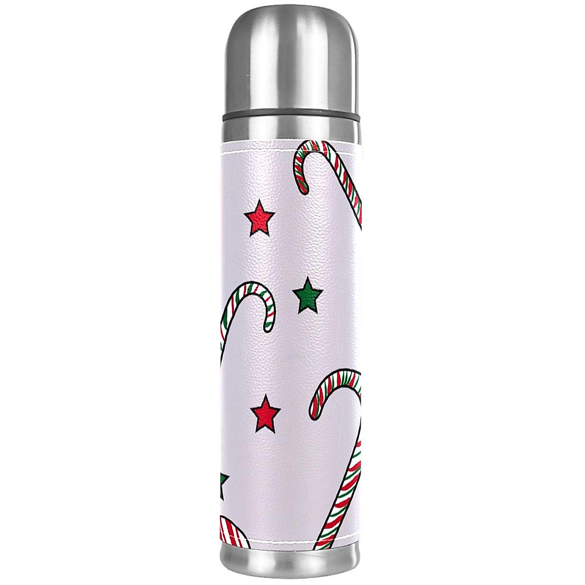 Stainless Steel Leather Vacuum Insulated Mug Merry Christmas Thermos Water Bottle for Hot and Cold Drinks Kids Adults 16 Oz