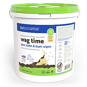 Natural Essentials Wag-Time Pet Wipes - 400 ct Dog Wipes for Paws and Butt, Plastic-Free Plant-Based Cleaning, Unscented with Chamomile, B5, Oatmeal with Aloe Vera and Vitamin E, (Pack of 1)