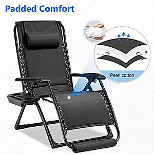 Ezcheer Padded Zero Gravity Chair Oversized with Foot Rest Cushion, Support 400 lbs Patio Beach Lounge Chair, Camping Lawn Outdoor Recliner with Cup Holder