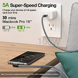 USB C to USB C Cable 100W, 20Gbps 90 Degree Right Angle 4K@60Hz Video Output Cable (USB C 3.1 & 3.2 Compatible) with E-Marker for Thunderbolt 3, Oculus Quest, MacBook, iPad Pro, Pixel, Switch, 3.3FT