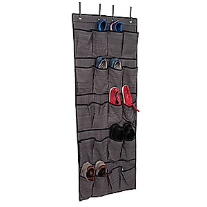 Internet's Best Over the Door Hanging Shoe Organizer - 20 Pocket Closet Shoe Bins - Large Canvas Pockets - College Dorm or Small Apartment - Grey