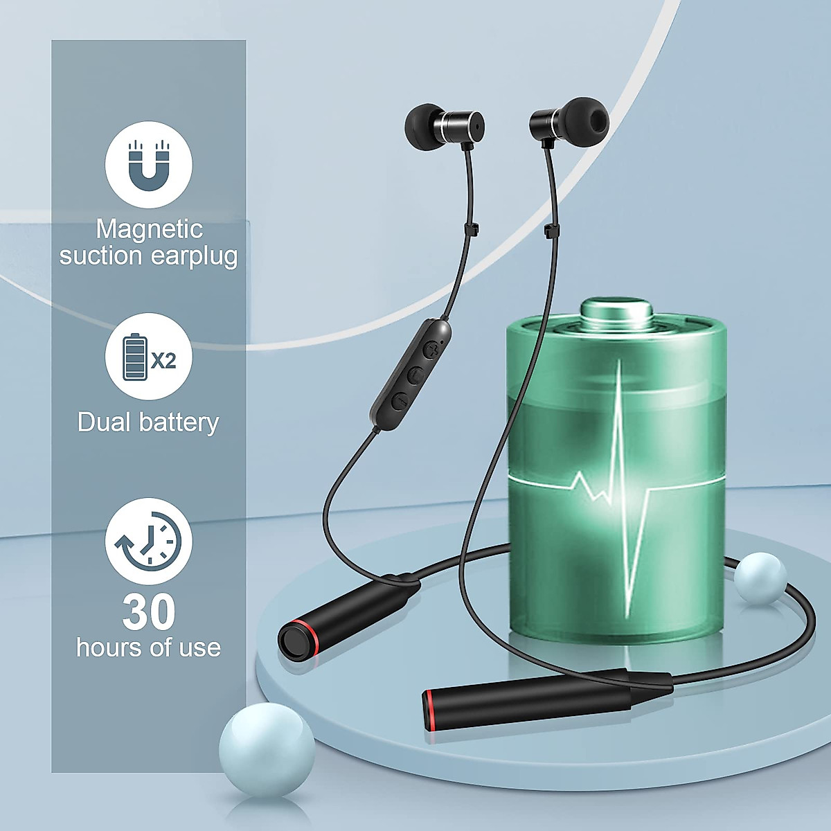 DDINTTAO Bluetooth Headphones Neckband, Bluetooth 5.0 Wireless Soft in-Ear Earbuds, 30 Hours Music time Wireless Headset with Magnetic, Suitable for Sport, Fitness