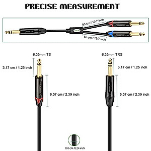 JOMLEY 1/4 inch TRS Stereo to Dual 1/4 inch TS Mono Insert Cable, TRS Stereo Y Splitter Insert Cable, 6.35mm TRS Male Stereo to Dual 6.35mm TS Male Mono Breakout Cable－6.6 Feet