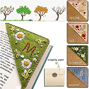 Personalized Hand Embroidered Corner Bookmark,Felt Triangle Page Stitched Corner Handmade Bookmark,Unique Cute Flower Letter Embroidery Bookmarks Accessories for Book Lovers (Winter,J)