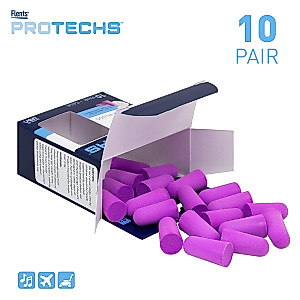Flents Foam Ear Plugs, 10 Pair with Case for Sleeping, Snoring, Loud Noise, Traveling, Concerts, Construction, & Studying, NRR 33, Purple, Made in the USA,10 Count (Pack of 1)