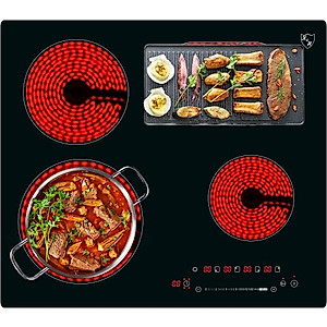 K&H 4 Burner 24 Inch Built-in Electric Stove Top Radiant Ceramic Cooktop SLIDER Touch Control 240V 7200W CE24-7206SL