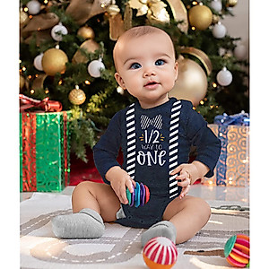 Baby Half Birthday Long Sleeve Outfit Boy Funny 1/2 Way To One Birthday Baby Romper Happy Birthday Party (6-12 Months)