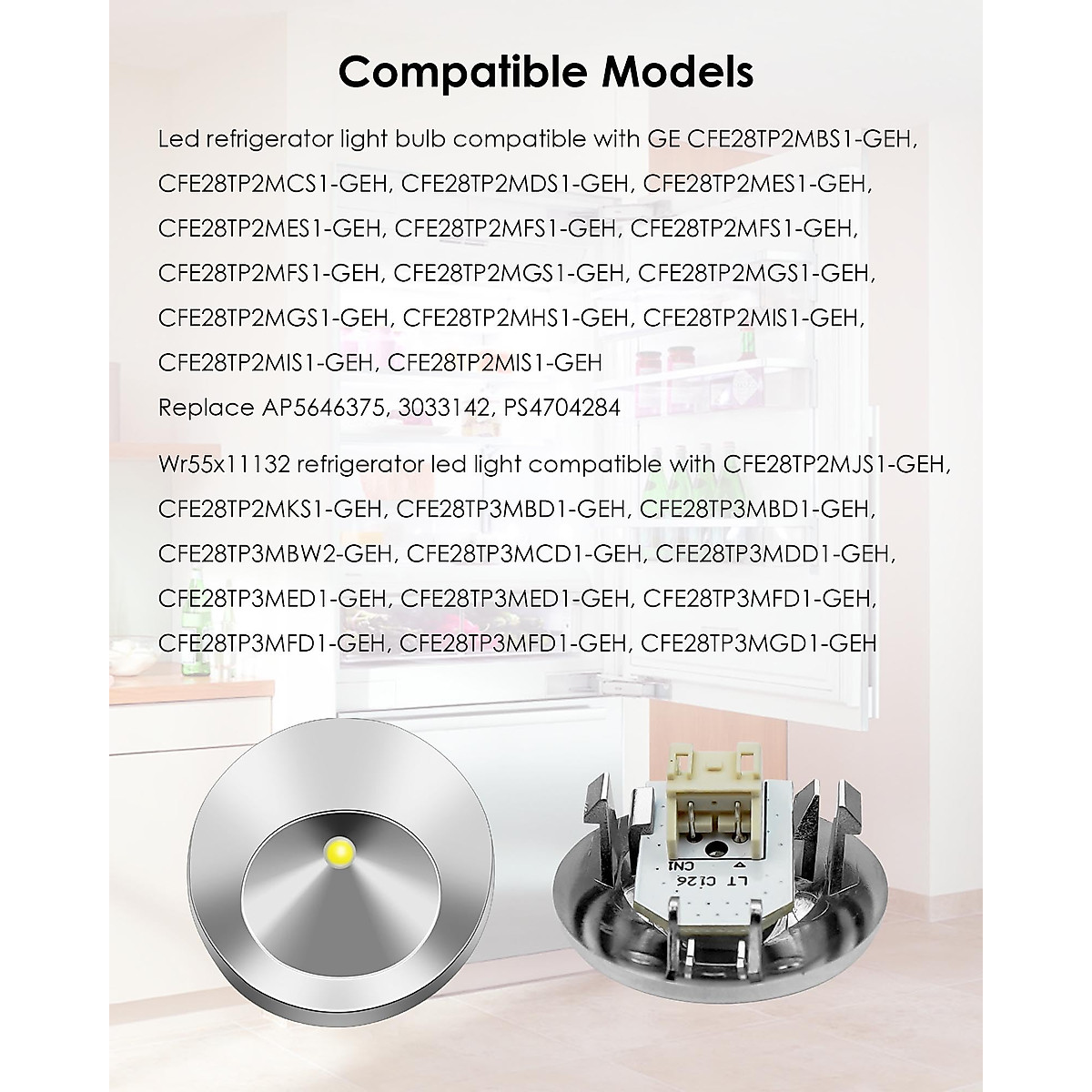 WR55X11132 Refrigerator LED Light and Cover Assembly Compatible with Ge Refrigerator, Replace WR55X26487 WR55X30603 WR55X30602 WR55X26486, 2 Pack