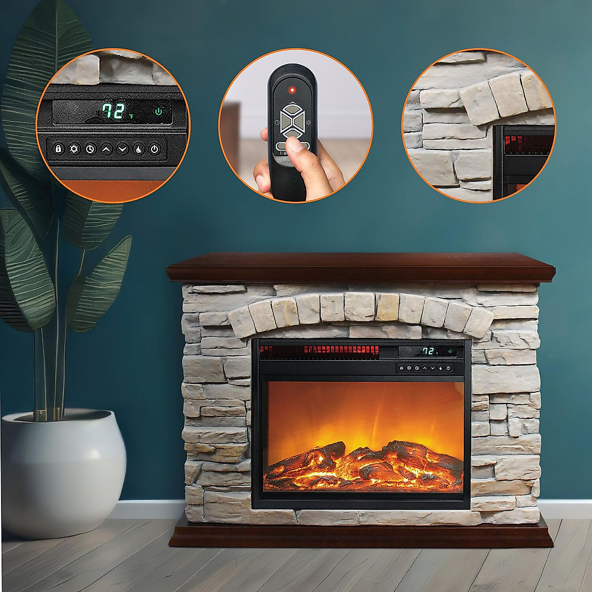 Lifesmart Large Square Infrared Faux Stone Fireplace, Fake Fireplace ...