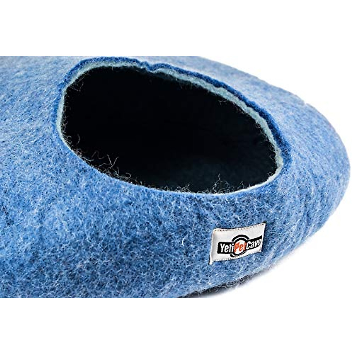 Yeti Pet Cave Pet Bed for Cats and Small Dogs, 100% New Zealand Wool, Blue