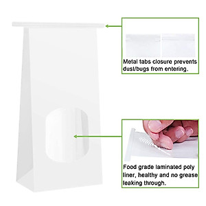 BagDream Bakery Bags with Window Kraft Paper Bags 100Pcs 4.5x2.36x9.6 Inches Tin Tie Tab Lock Bags White Window Bags Cookie Bags, Coffee Bags