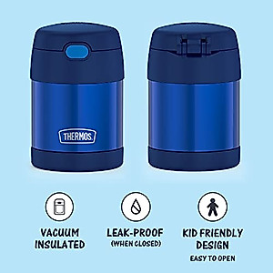 THERMOS FUNTAINER 10 Ounce Stainless Steel Vacuum Insulated Kids Food Jar with Folding Spoon, Navy & FUNTAINER 10 Ounce Stainless Steel Vacuum Insulated Kids Food Jar with Folding Spoon, Black