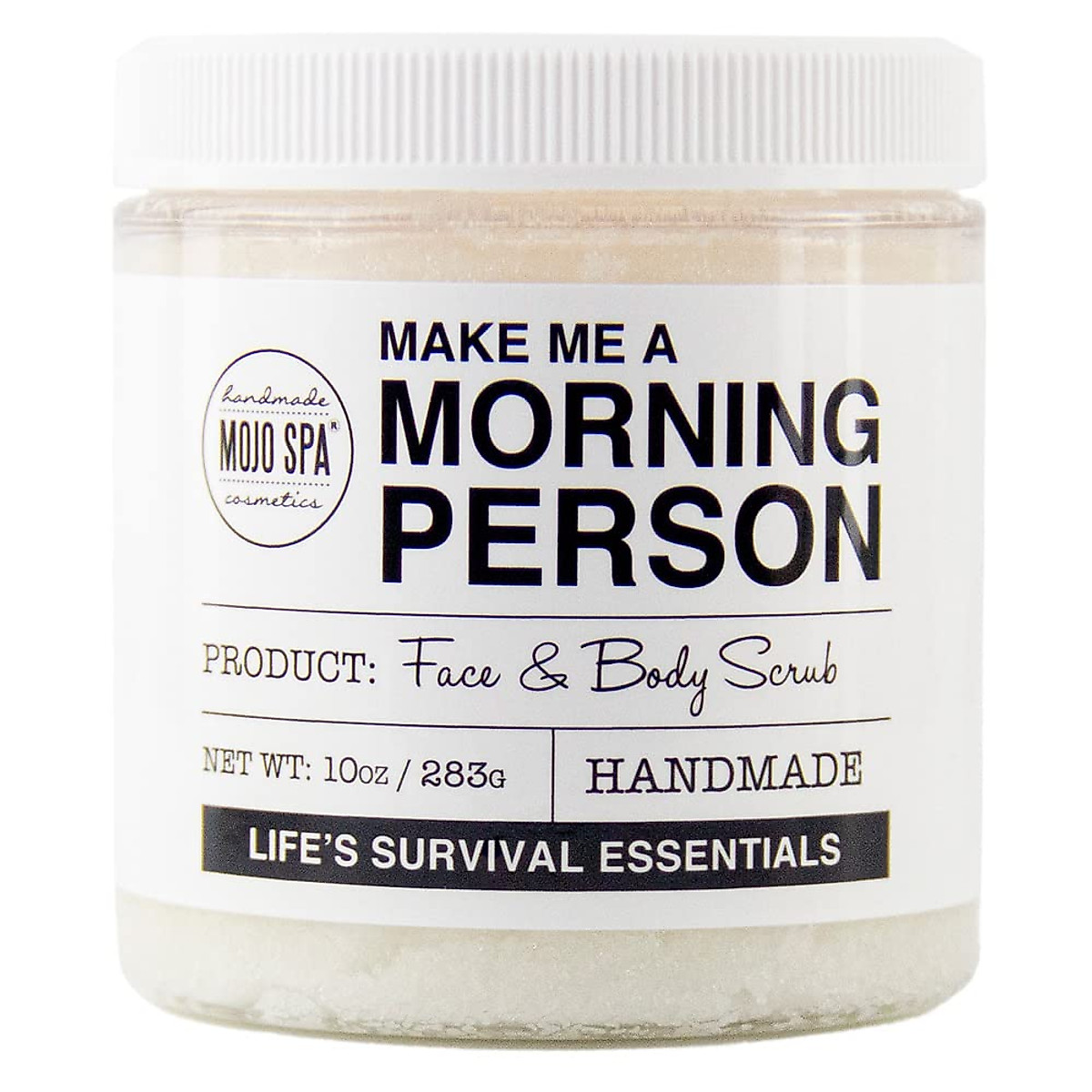 Mojo Spa Make Me a Morning Person Face and Body Scrub for Women and Men, Deep Moisturizing Facial and Full Exfoliating Skincare with Peppermint and Rosemary Scent, Sugar Based Exfoliator, 10 oz.
