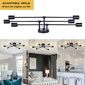 BrkNit 6-Light Sputnik Chandeliers, Black Modern Semi Flush Mount Ceiling Light with E26 Base, Mid Century Industrial Vintage Kitchen Farmhouse Light Fixtures for Dining Room Bedroom Living Room
