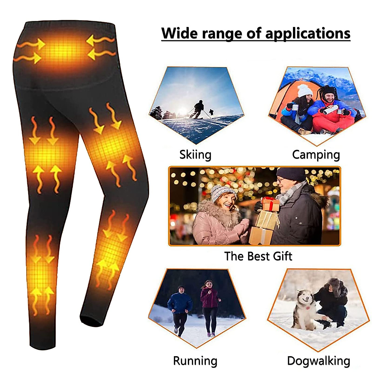 Heated Pants for Men, 16 Zones Fast Heating Thermal Underwear Pants, Adjustable Temperature, USB Electric,Black,L