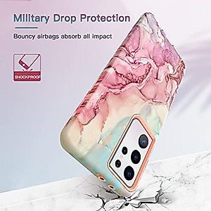 Btscase for Galaxy S21 Ultra Case, Marble Pattern 3 in 1 Heavy Duty Shockproof Full Body Rugged Hard PC+Soft Silicone Drop Protective Women Girl Covers for Samsung Galaxy S21 Ultra 6.8 inch, Rose Gold