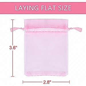 LotFancy 100Pcs Sheer Pink Organza Bags, 2.8x3.6” Small Mesh Jewelry Bags, Drawstring Gift Bags for Party Wedding Favor