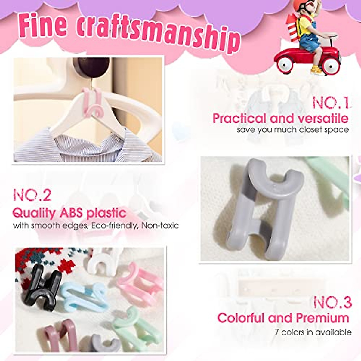 200 Pcs Clothes Hanger Connector Hooks Hanger Extender Hooks in 7 Colors Space Saver Plastic Cascading Hanger Hooks Heavy Duty Outfit Hangers for Velvet Hangers Closet Organizer Stack Clothes